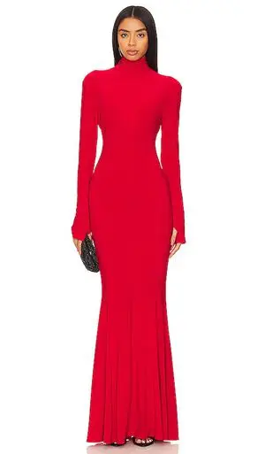 Norma Kamali Long Sleeve Turtle Fishtail Gown - Red