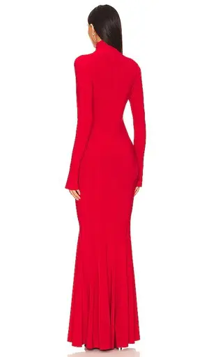 Norma Kamali Long Sleeve Turtle Fishtail Gown - Red