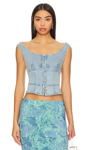 Free People Sally Denim Corset Top - Denim-light