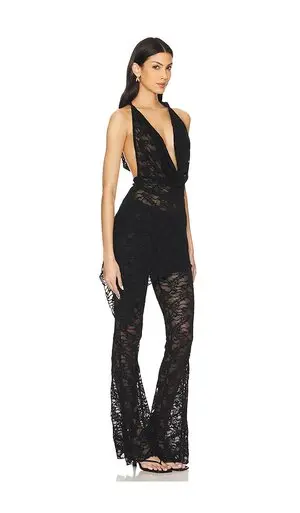 Superdown Floral Lace Hooded Pant Set - Black