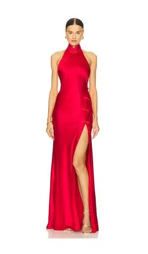 SAU LEE Satin Gown With Frog Closure Detail - Red