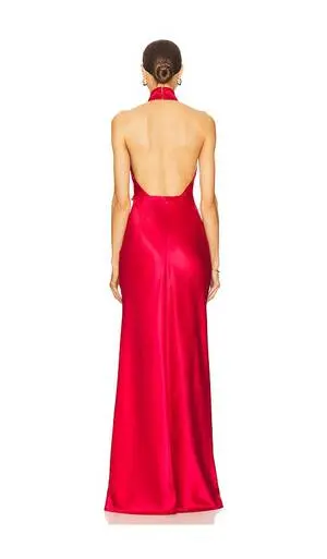SAU LEE Satin Gown With Frog Closure Detail - Red