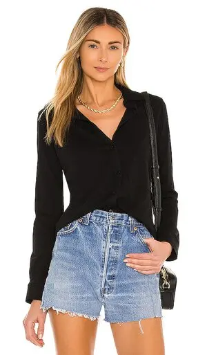 BOBI Lightweight Jersey Button-up Shirt - Black