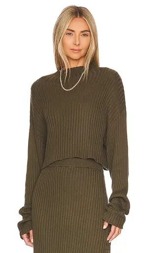 BOBI Ribbed Mockneck Cropped Pullover