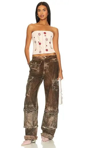 GUIZIO Meadows Corset With Floral Embroidery And Boned Bodice
