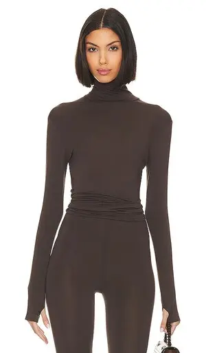 Norma Kamali Slim Fit Long Sleeve Turtle Top