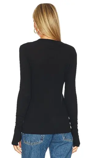 Enza Costa Cashmere Easy Cuffed U Top - Black