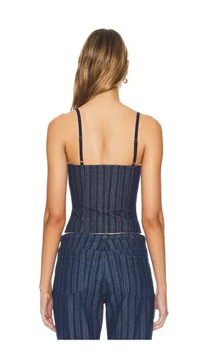 Lioness Charismatic Denim Corset In Dark Pinstripe
