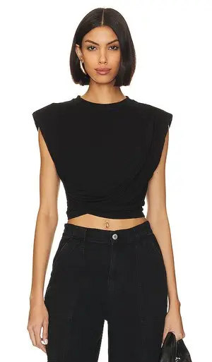 Simkhai Estelle Top With Padded Shoulders And Front Twist Detail - Black