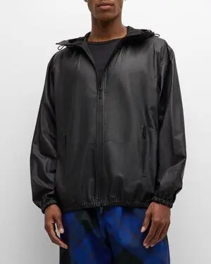 Burberry Hooded Leather Bomber Jacket - Black