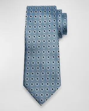 Zegna ZEGNA Silk Geometric Woven Tie Br Blu Fan