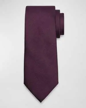 Zegna ZEGNA Micro-Chevron Silk Tie Dk Red Sld