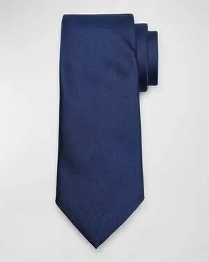 Zegna ZEGNA Micro-Chevron Silk Neck Tie Nvy Sld