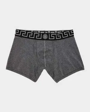 Versace Men & Apos;s Organic Cotton Greek Key Boxer Briefs Grey Melangeblack Silver