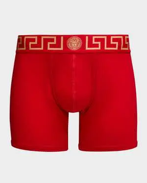 Versace Men & Apos;s Organic Cotton Greek Key Boxer Briefs Red-gold