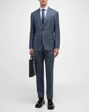 Giorgio Armani Men & Apos;s Micro-squares Wool Classic Fit Suit Solid Medium Blue