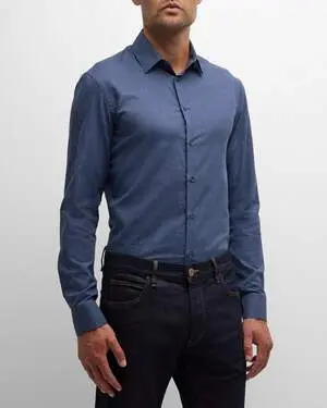 Giorgio Armani Men & Apos;s Micro-houndstooth Sport Shirt Solid Blue Navy