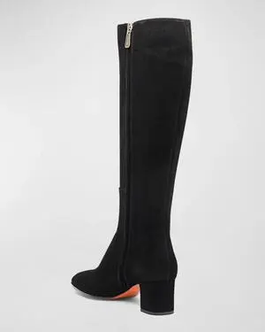 Santoni Suede Knee Boots - Black
