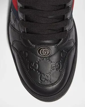 Gucci Gg Embossed Leather Low-top Sneakers - Black