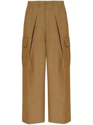 Burberry Pleat-detail Wool Cargo Trousers - Neutrals