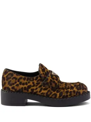 Prada Leopard Print Loafers - Brown