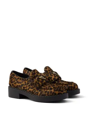 Prada Leopard Print Loafers - Brown