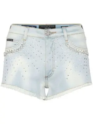 Philipp Plein Strass Denim Shorts