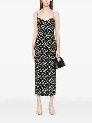 Reformation Pennington Bow-Print Midi Dress - Black | Editorialist