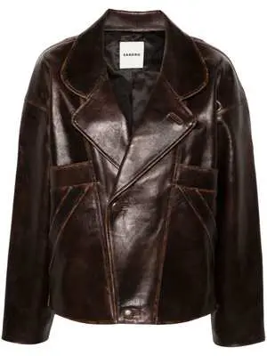 Sandro Oversized Leather Jacket - Brown