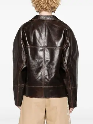 Sandro Oversized Leather Jacket - Brown