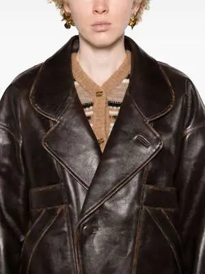 Sandro Oversized Leather Jacket - Brown