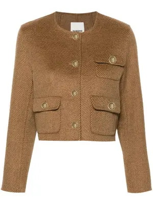 Sandro SANDRO Collarless Felted Cropped Jacket Brown