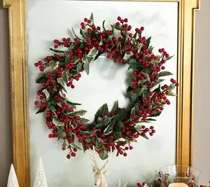 VALERIE PARR HILL As Is 24' Holly And Berry Wreath Valerie - One-color
