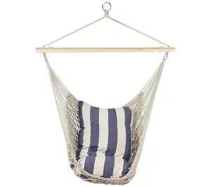 NORTHLIGHT 46' White & Blue Striped Hammock Cha Ir With Bar - One-color