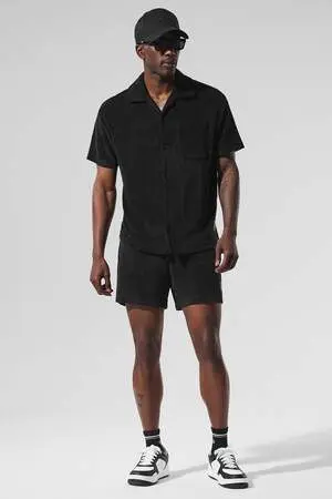Alo Yoga Coastal Terry Button Up Top In Black - 20% Off | Editorialist
