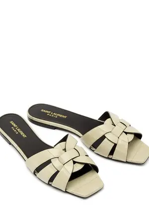 Saint Laurent Tribute Crocodile-effect Leather Slides