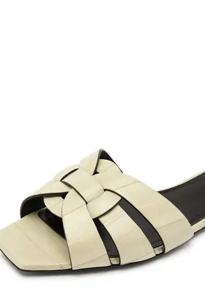 Saint Laurent Tribute Crocodile-effect Leather Slides