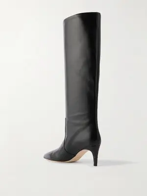 Paris Texas Stiletto Leather Knee Boots - Black