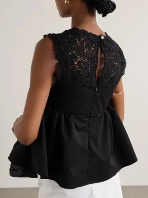 KIKA VARGAS Ivonne Guipure Lace-trimmed Peplum Top