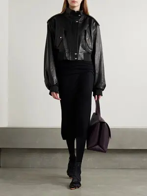 Khaite Kember Cropped Leather Bomber Jacket