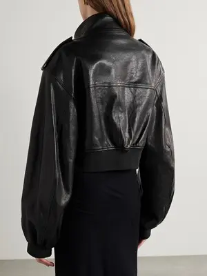 Khaite Kember Cropped Leather Bomber Jacket