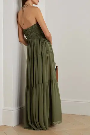 Matteau Tiered Shirred Silk Maxi Dress In Army Green - 85% Off |  Editorialist