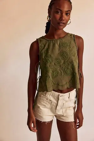 Free People Embroidered Cotton Tank Top