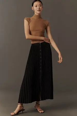 Maeve Pleated Button-front Maxi Skirt - Black