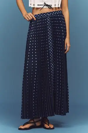 Maeve Pleated Button-front Maxi Skirt With Polka Dot Print - Blue Dot