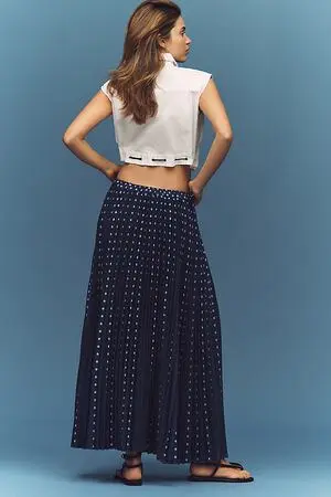 Maeve Pleated Button-front Maxi Skirt With Polka Dot Print - Blue Dot