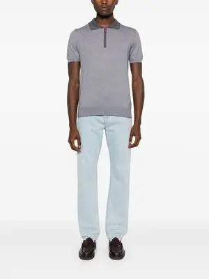 Kiton Striped Cotton Polo Shirt - Grey