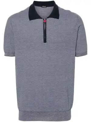 Kiton Striped Cotton Polo Shirt - Blue