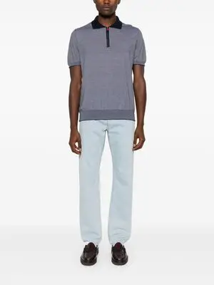 Kiton Striped Cotton Polo Shirt - Blue