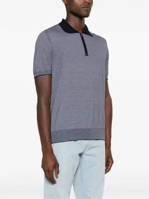 Kiton Striped Cotton Polo Shirt - Blue